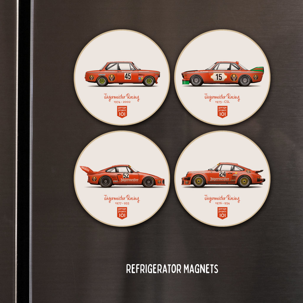 Classic Jägermeister Racing Illustration Fridge Magnet / Coaster - Set ...