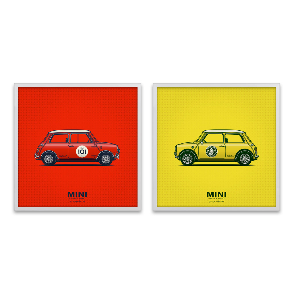 Classic Mini Cooper S Mk I, VI Illustration Poster Print - Set of 2 ...