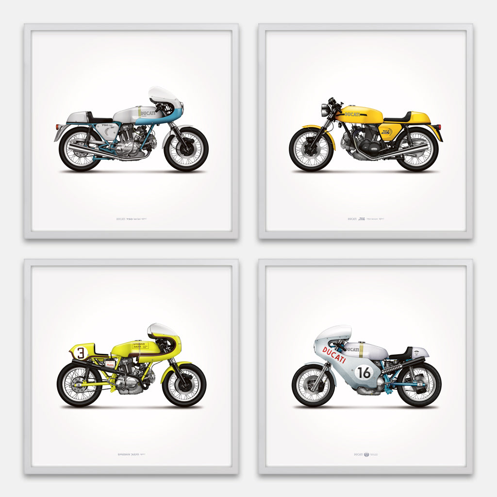 Classic Ducati Motorcycle Illustration Poster Print - Set of 4 ...