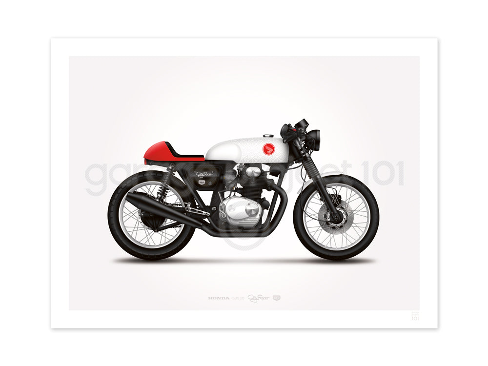 Honda Classic CB350 Cafe Racer Motorcycle Illustration Poster Print ...